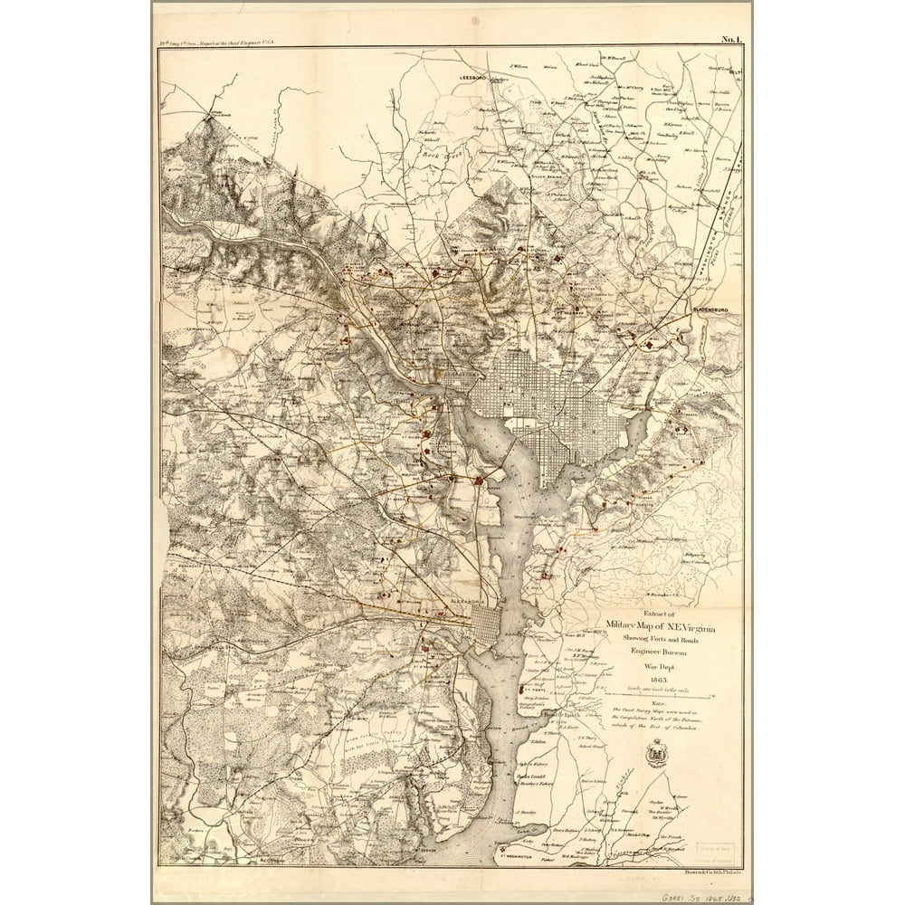 24"x36" Gallery Poster, military map NE Virginia Washington DC 1865 p2 ...