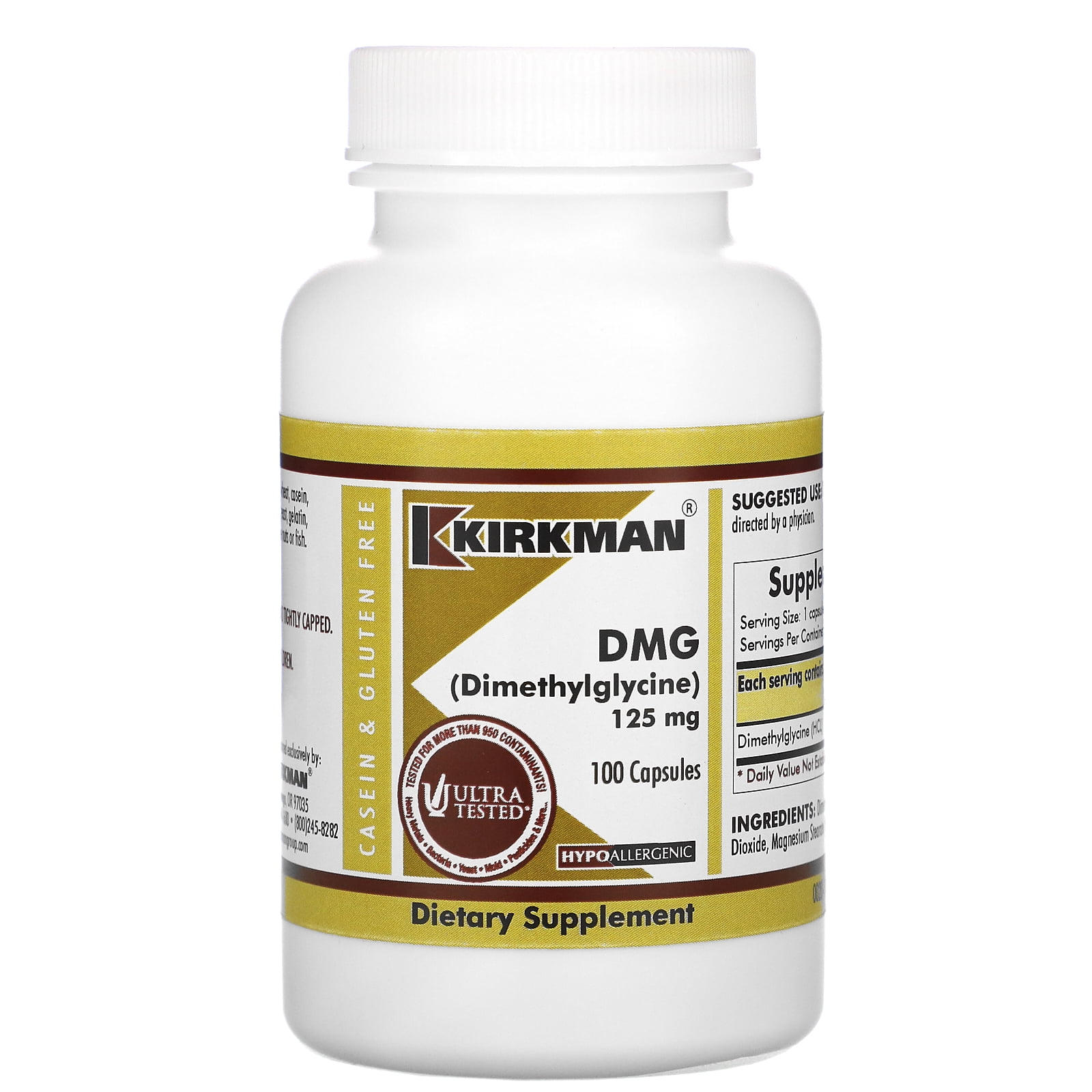 Kirkman Labs DMG (Dimethylglycine), 125 mg, 100 Capsules - Walmart.com ...