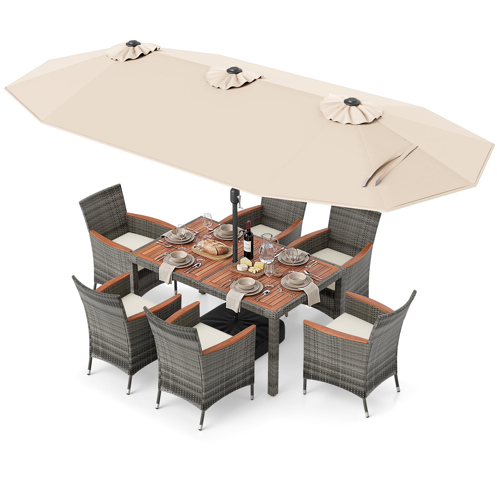 Click here for Gymax 8-Piece Patio Dining Set W/ Double-Sided Mar... prices