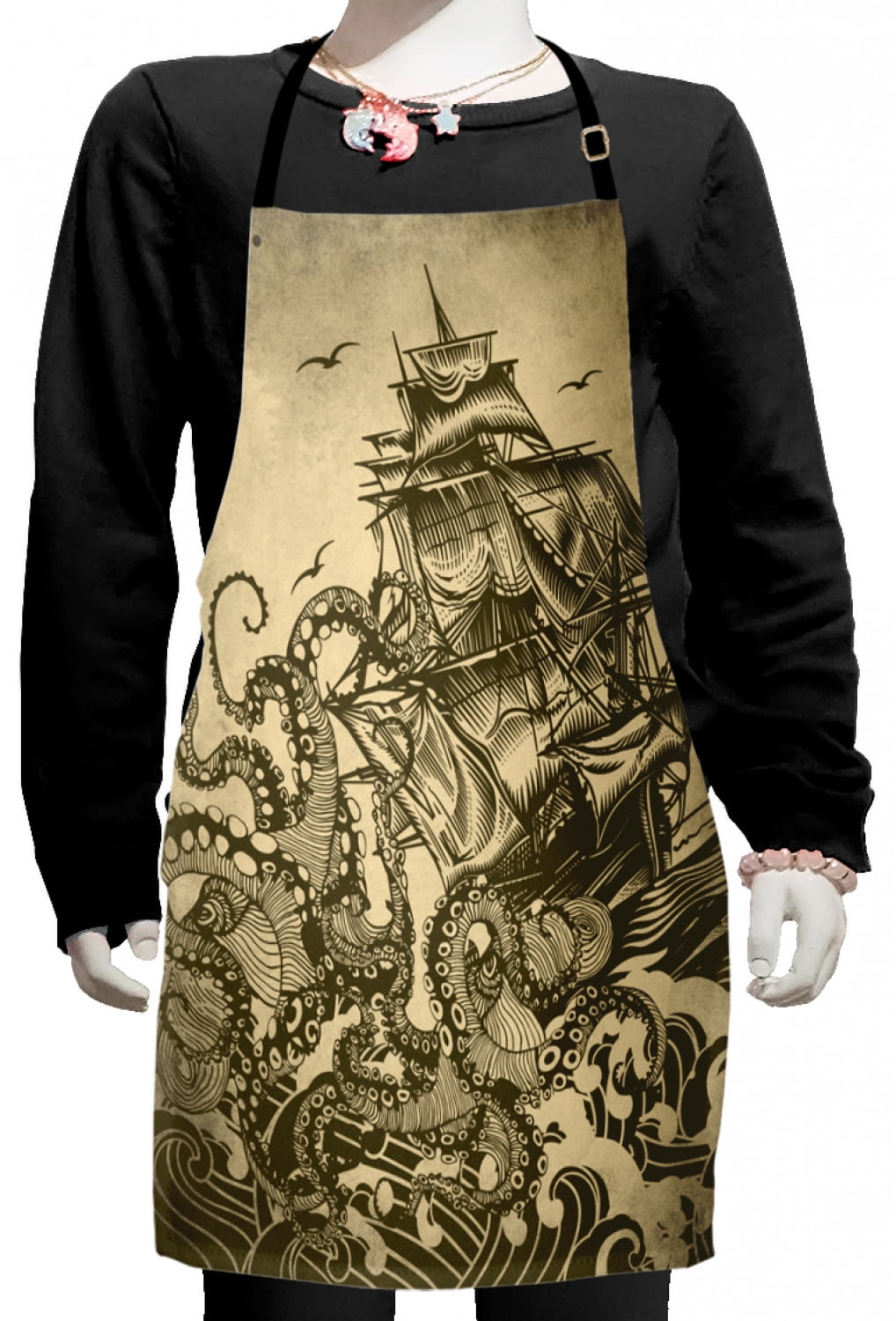 Nautical Kids Apron, Kraken Octopus Tentacles with Ship Sail Old Boat ...