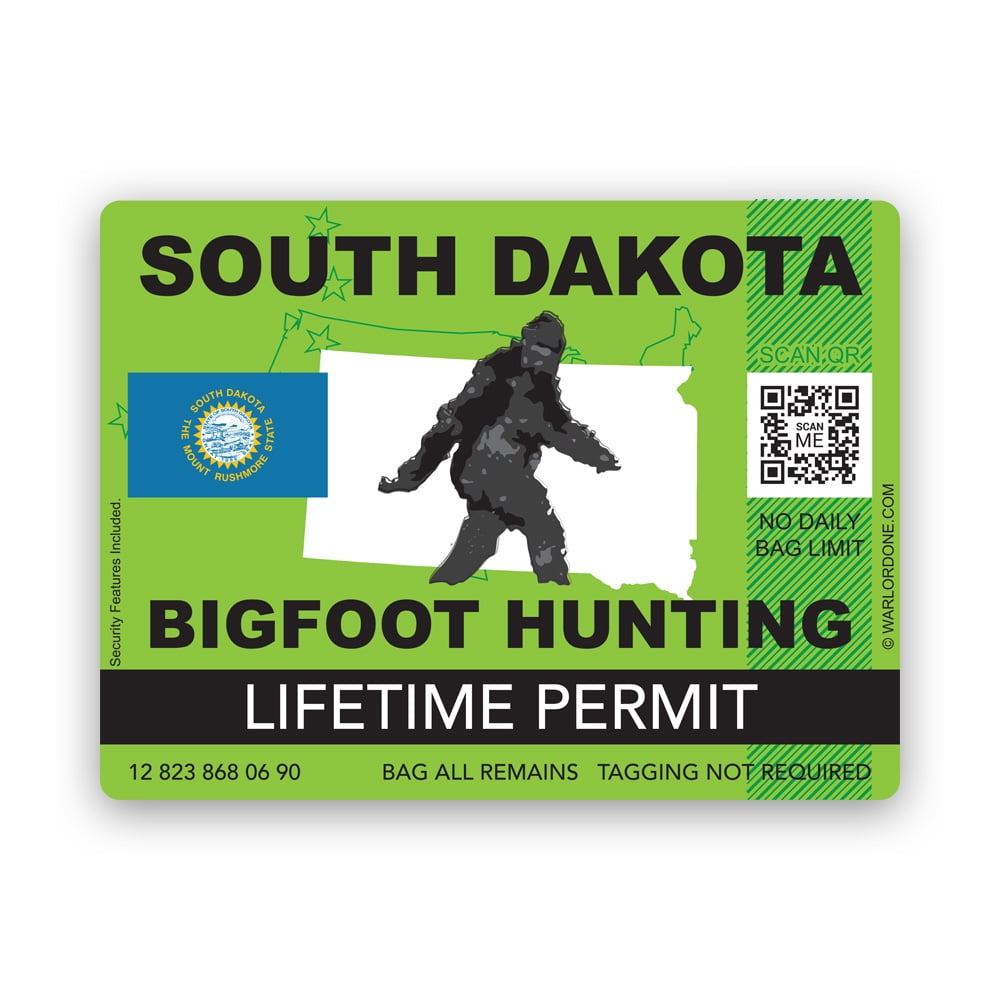 South Dakota Bigfoot Hunting Permit Sticker Decal - Self Adhesive Vinyl ...