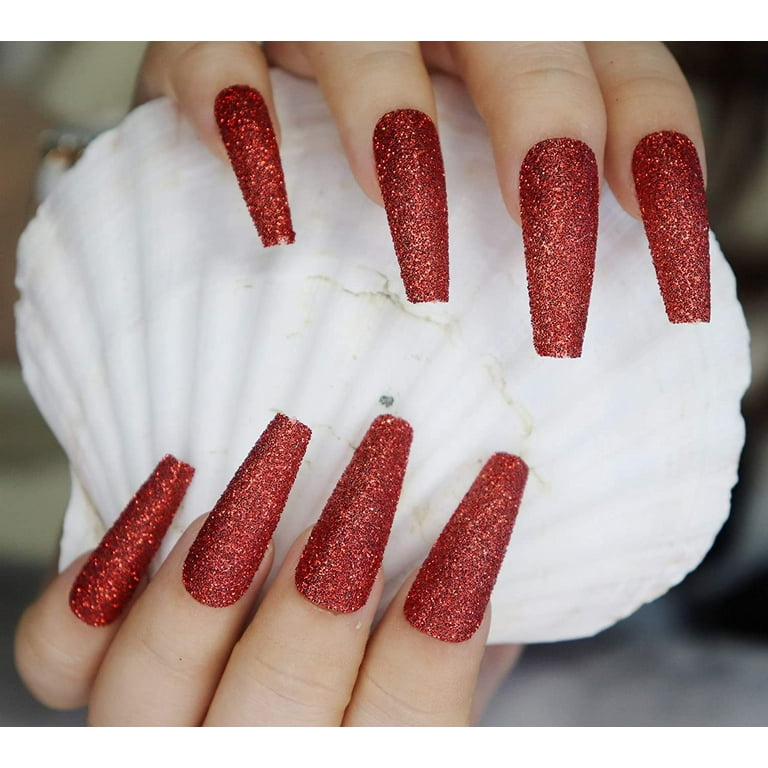 Red Sparkle Acrylic Nails