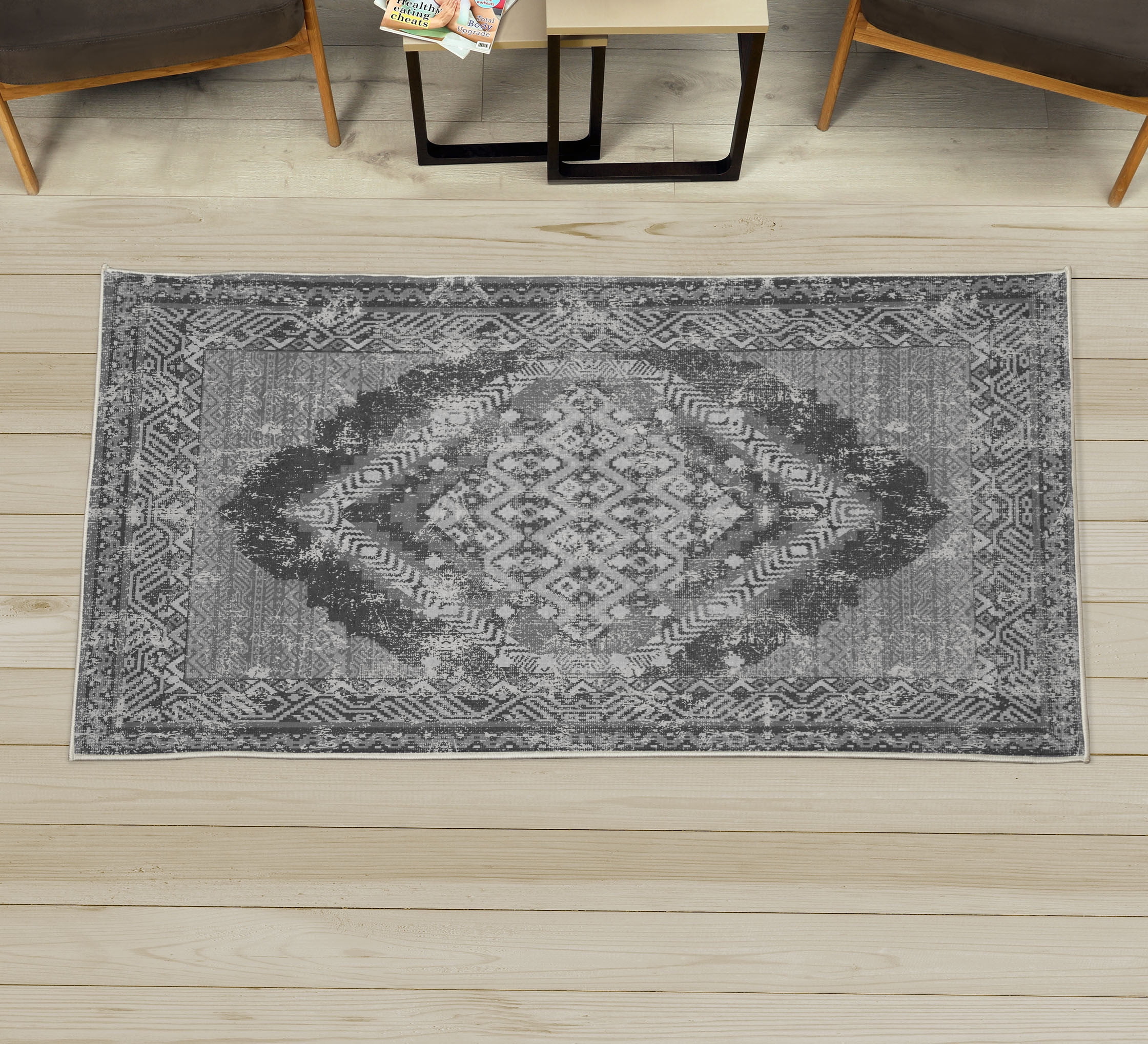 Rustic Decorative Rug, Grayscale Ethnic Colors of Abstract Geometric ...