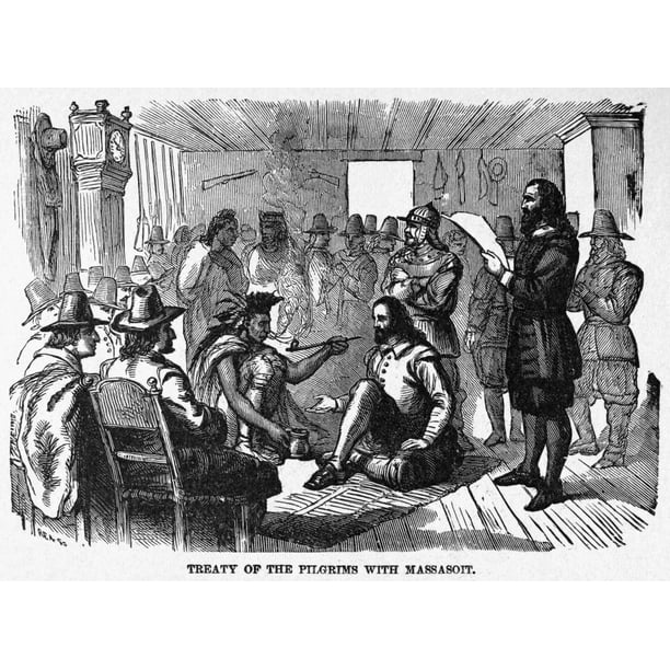 Pilgrims Treaty 1621 Nthe Pilgrims Treaty With Wampanoag Chief ...