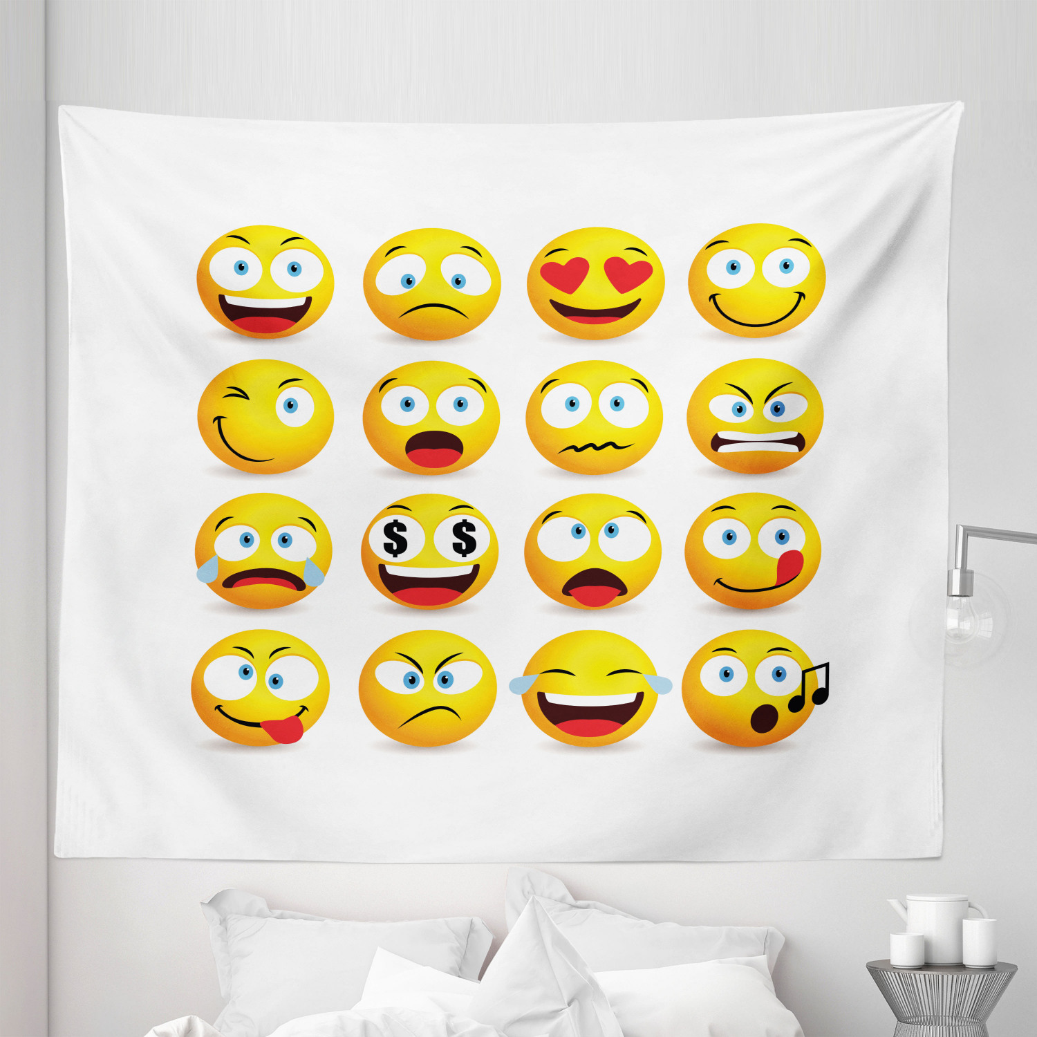Emoticon Tapestry, Smiling Faces Composition with Circular Shapes ...