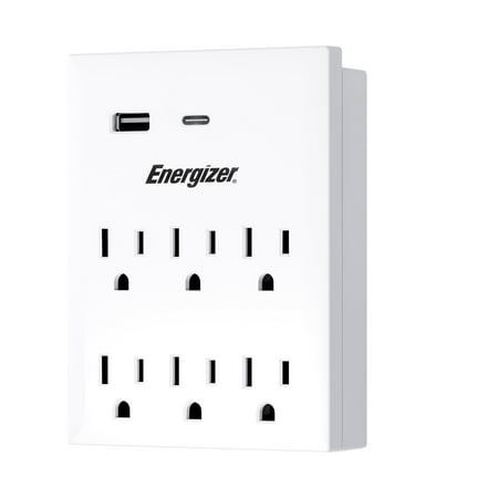 Energizer 8 Device Multi Plug Wall Outlet Extender 6 AC Power Outlet 1 ...