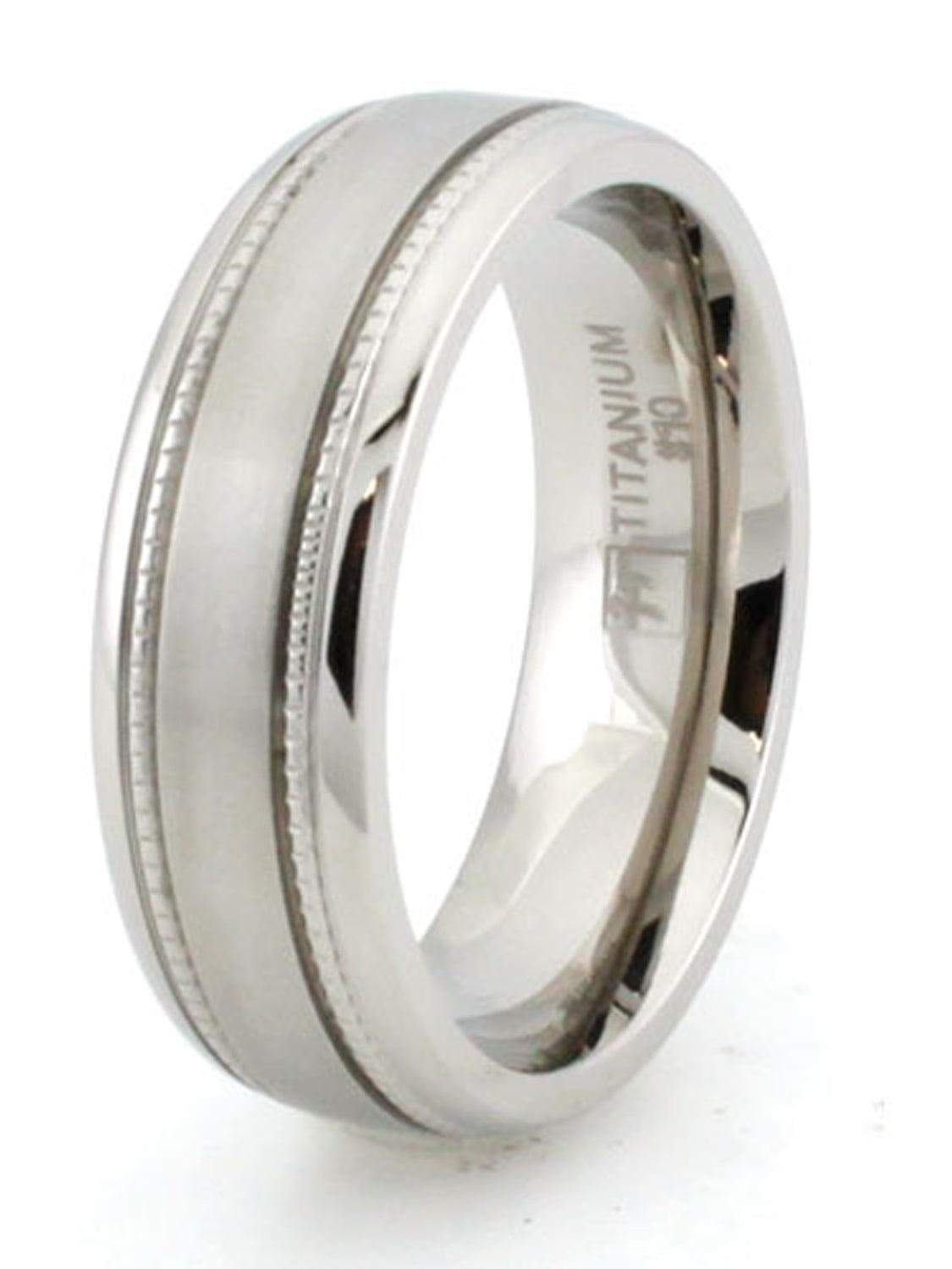 Titanium Brushed Center Strip Milgrain Edge Wedding Band Ring - Walmart.com
