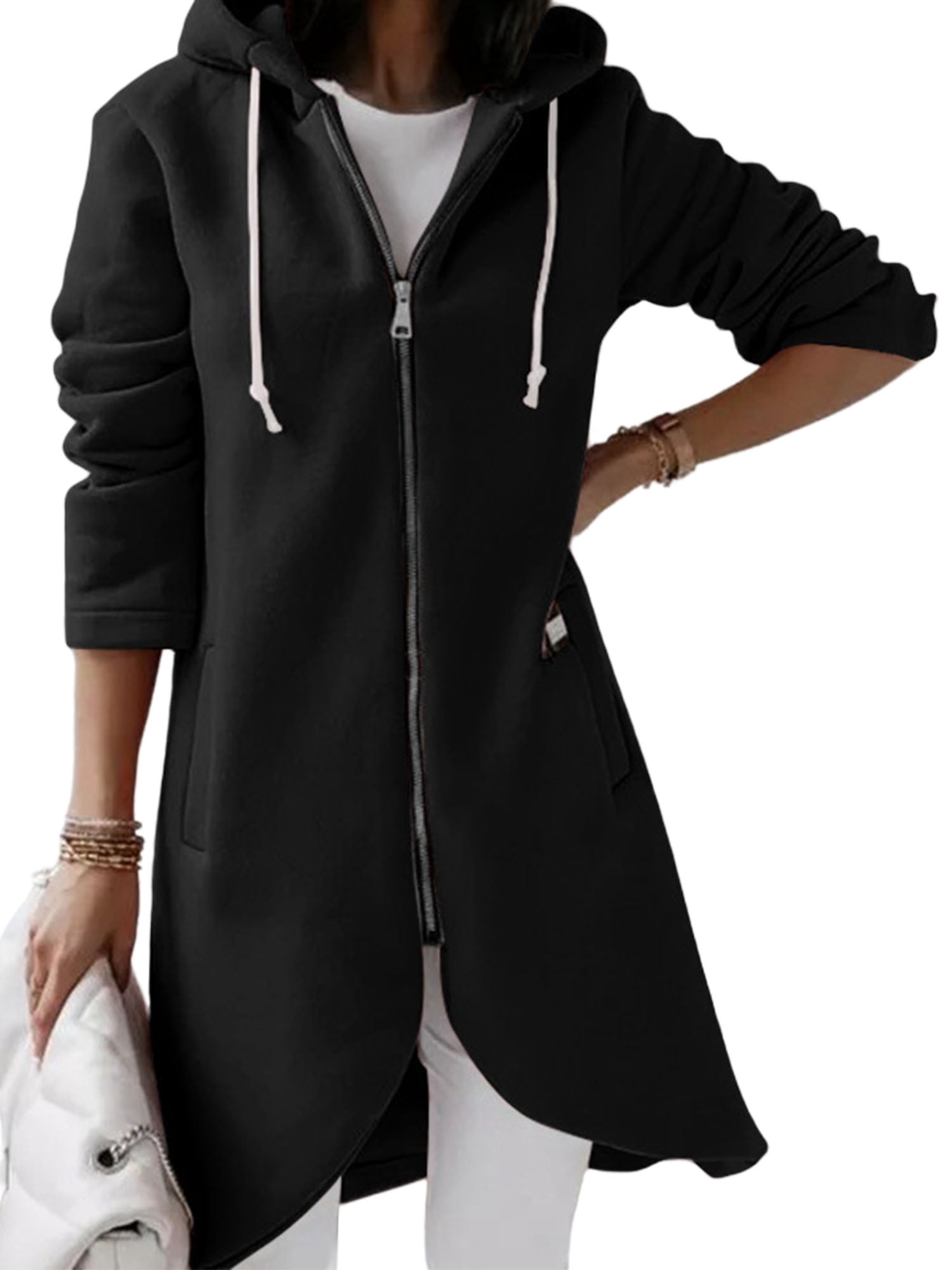 Niuer Women's Long Zip Up Hoodie Oversized Fleece Tunic Hooded ...
