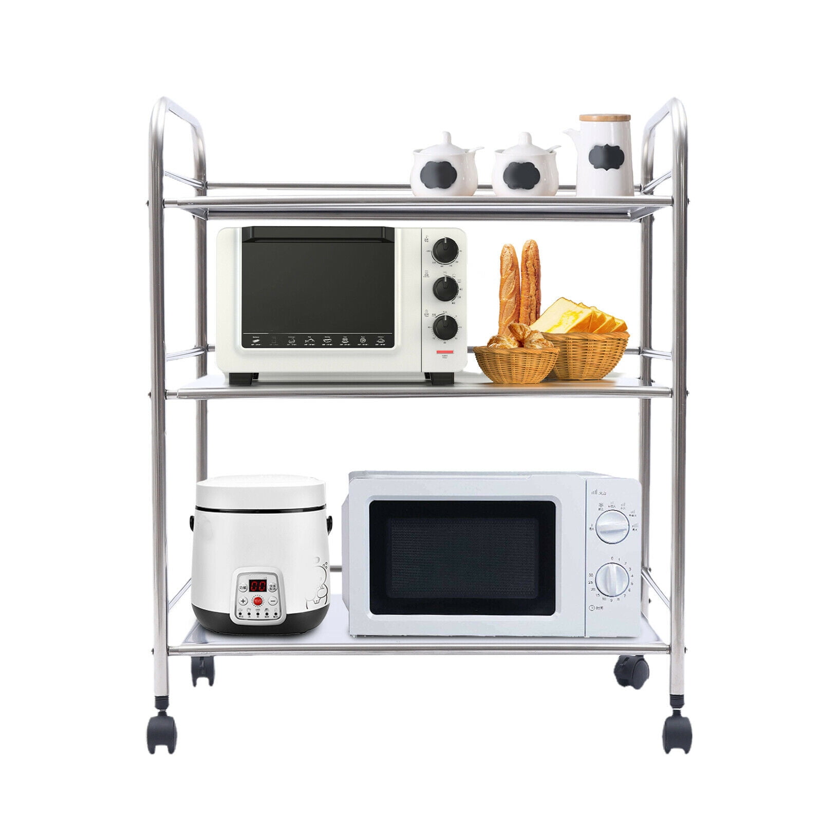 Fichiouy 3-Tier Kitchen Storage Cart Microwave Oven Rack Utility ...