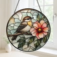 Bird With Pink Peony Flowers Stained Glass Style Suncatcher, Floral ...