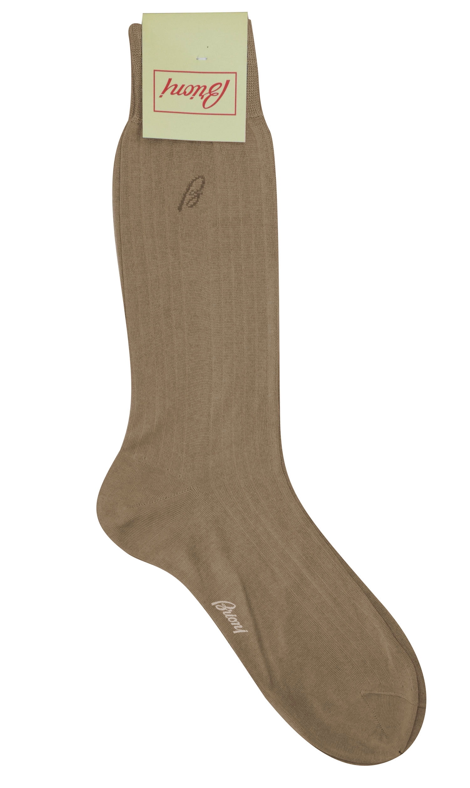 Brioni Men's Light Brown 100% Cotton Ribbed Knit Logo Socks (11.5 ...