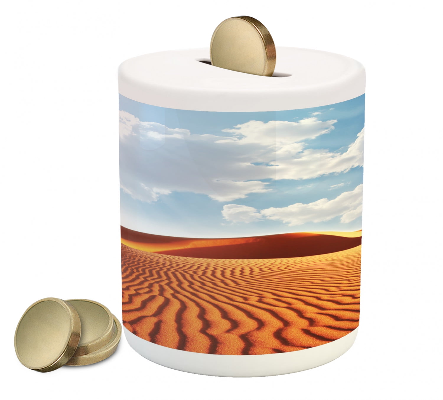 Desert Piggy Bank, Idyllic Landscape with Dunes Sunny Sky Clouds ...
