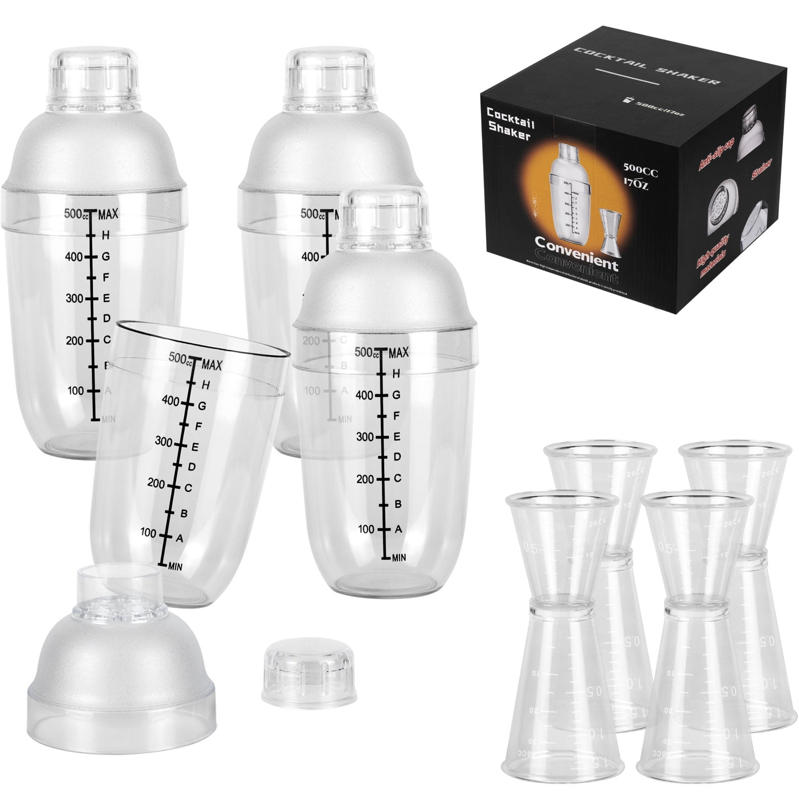 ounewxy Plastic Cocktail Shaker - 4pcs Clear Cocktail Shaker Set with ...