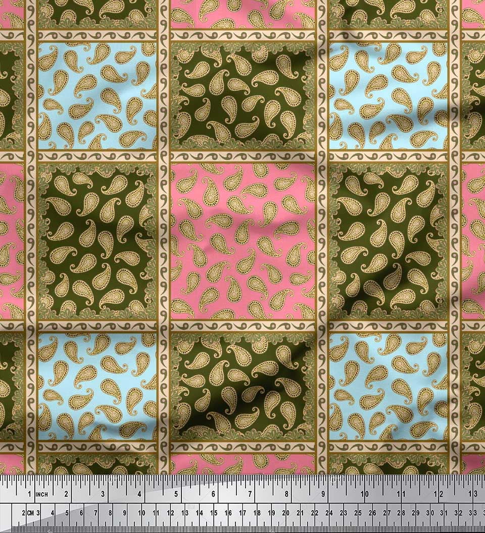 Soimoi Velvet Fabric Check & Paisley Patchwork Print Fabric by Yard 58 ...