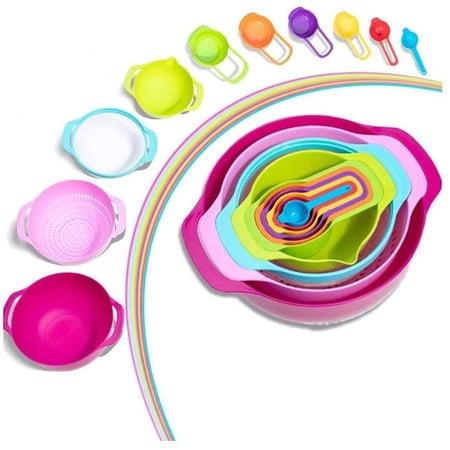 Plastic Stackable Mixing Bowls Set Colorful Kitchen Bowls Colander Mesh ...