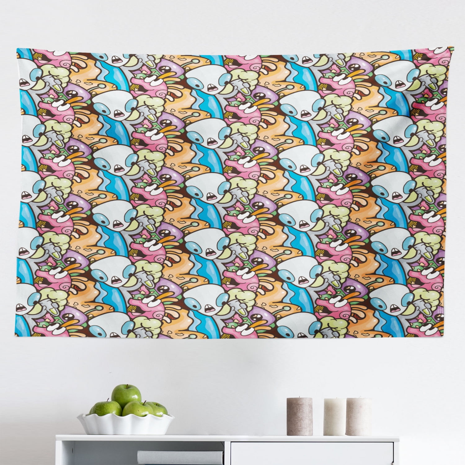 Cartoon Tapestry, Repeating Nursery Themed Pattern of Rainbows and ...