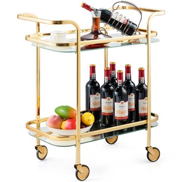 Viski Stainless Steel Kitchen & Bar Cart w/ Wheels & Mirror Shelves ...
