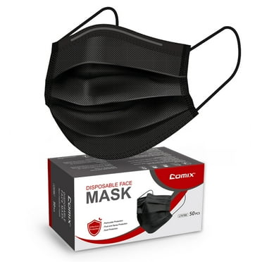 Black Disposable Face Masks, 3-ply Breathable Masks, Elastic Ear Loop ...