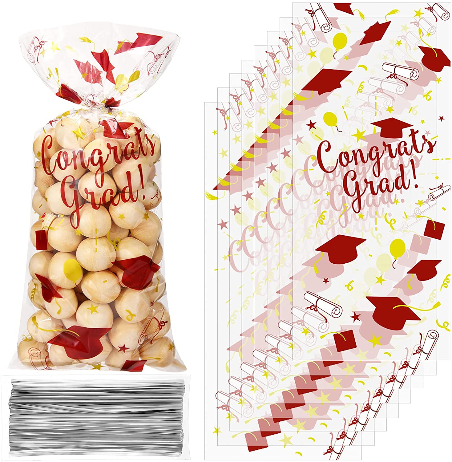 100 Pieces Graduation Cellophane Treat Bags, Congrats Graduates Candy ...