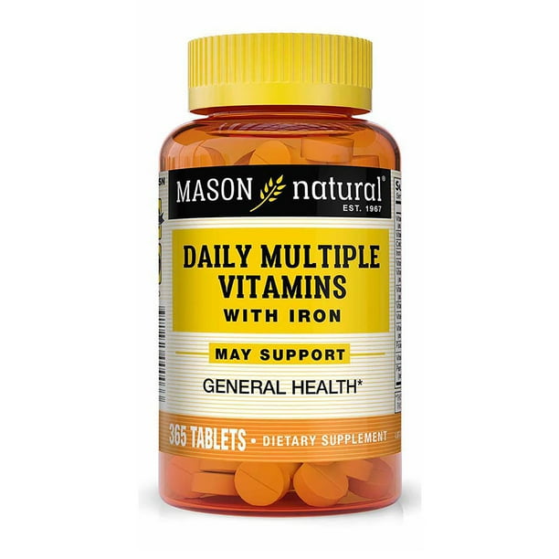 Mason Natural Daily Multiple Vitamins with Iron, Vitamins A, C, D, E ...