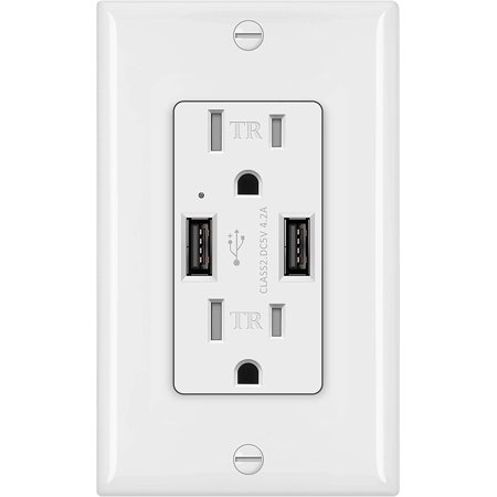LZMY USB Wall Receptacle with Dual 4.2 Amp Charging Ports and 15 Amp ...