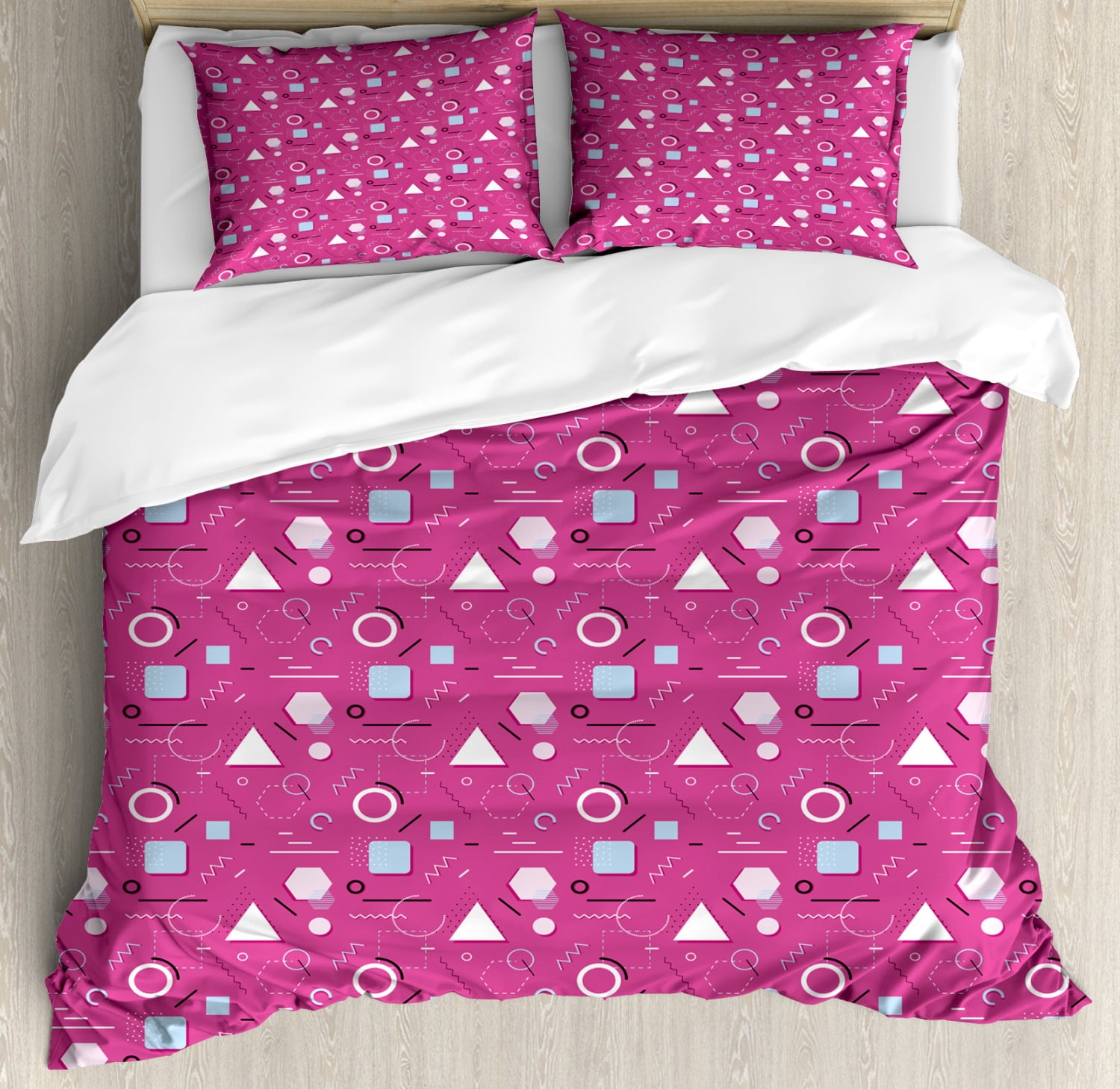 Geometric Queen Size Duvet Cover Set, Vintage Memphis Style Triangles ...