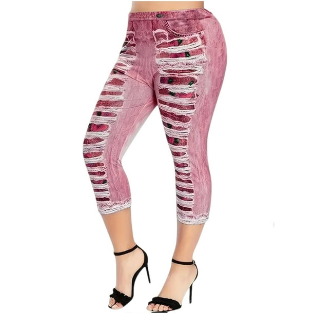 Sexy Dance Women Look Print Jeggings Oversized Fake Jeans Cropped ...