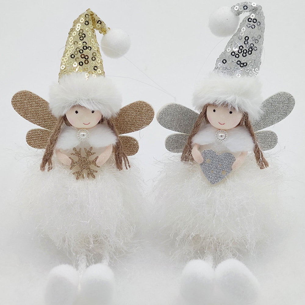 Christmas Plush Doll Ornaments Fluffy Silver Gold Sequins Hat Elf Angel ...