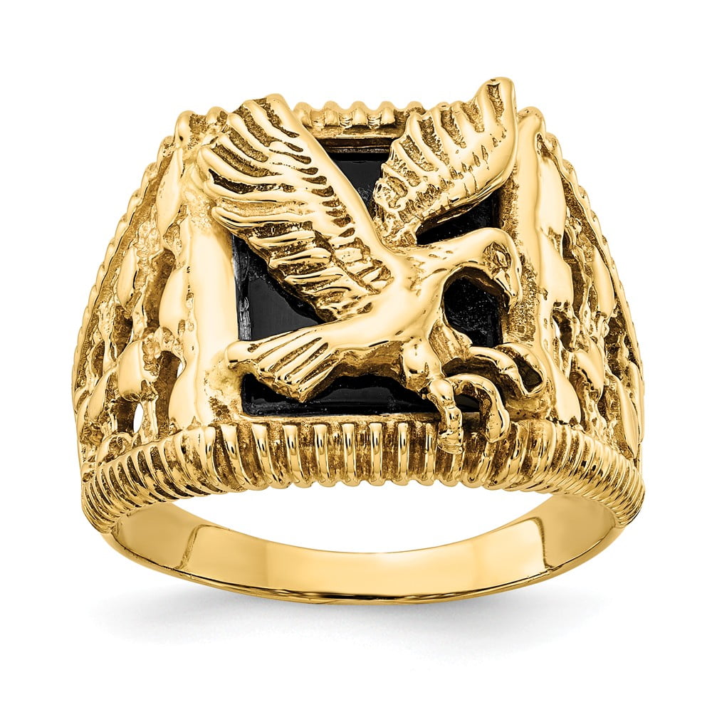 AA Jewels - Solid 14k Yellow Gold Men's Onyx Eagle Ring Band Size 8.5 ...