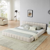 King Size Platform Bed, Upholstered Chenille Floor Bed with Channel ...