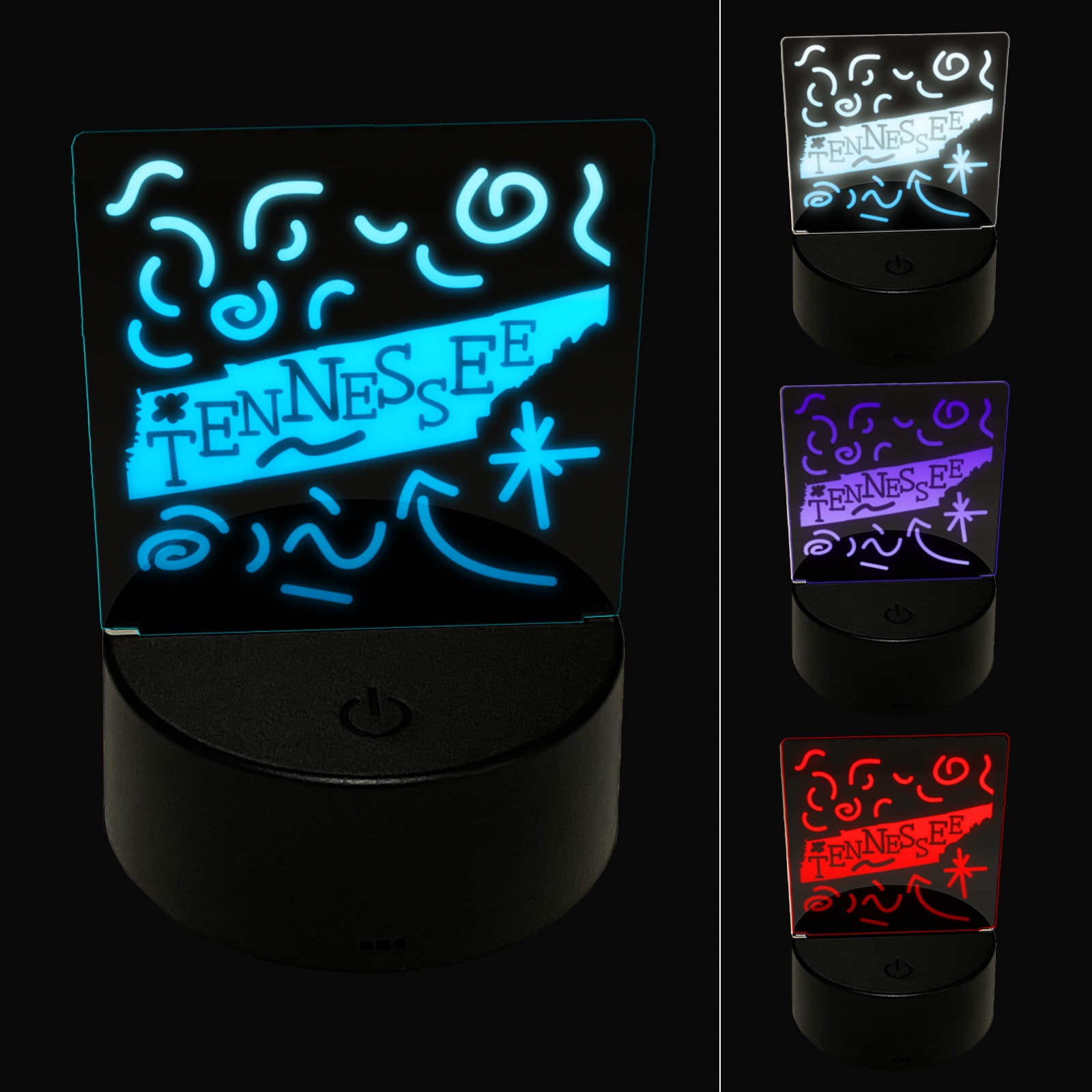 Tennessee State with Text Swirls LED Night Light Sign 3D Illusion Desk ...
