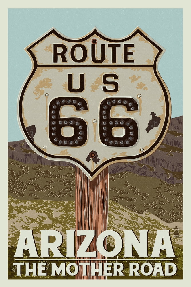 Arizona, Route 66, Letterpress (16x24 Giclee Gallery Art Print, Vivid ...