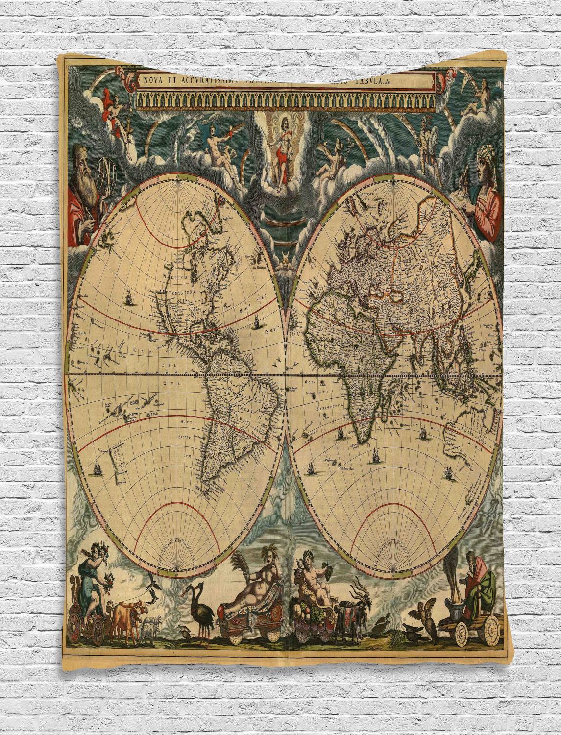 Vintage Illustration Of Old Atlas Map Of World On Ancient