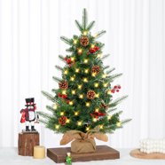 YUETJIN 32 inch Pre-lit Mini Fiber Optic Tabletop Artificial Christmas Tree with LED Starry ...