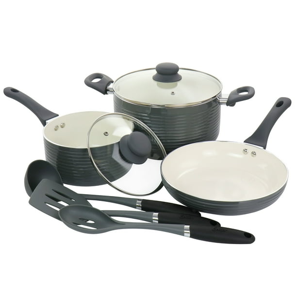 Ridge Valley 8 Piece Aluminum Nonstick Cookware Set in Grey - Walmart.com