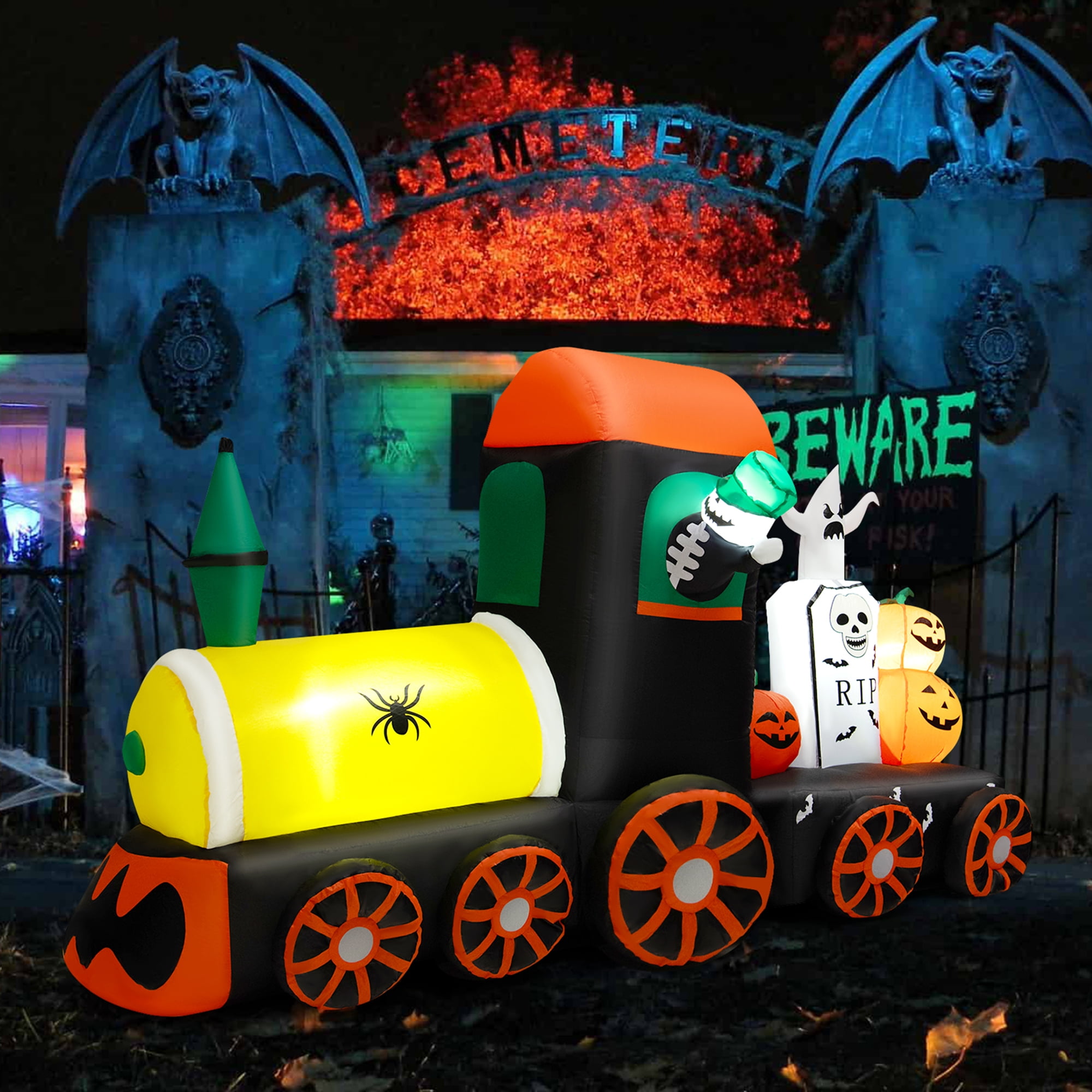Gymax 8' Long Inflatable Halloween Train Blow Up Decoration w/LED ...