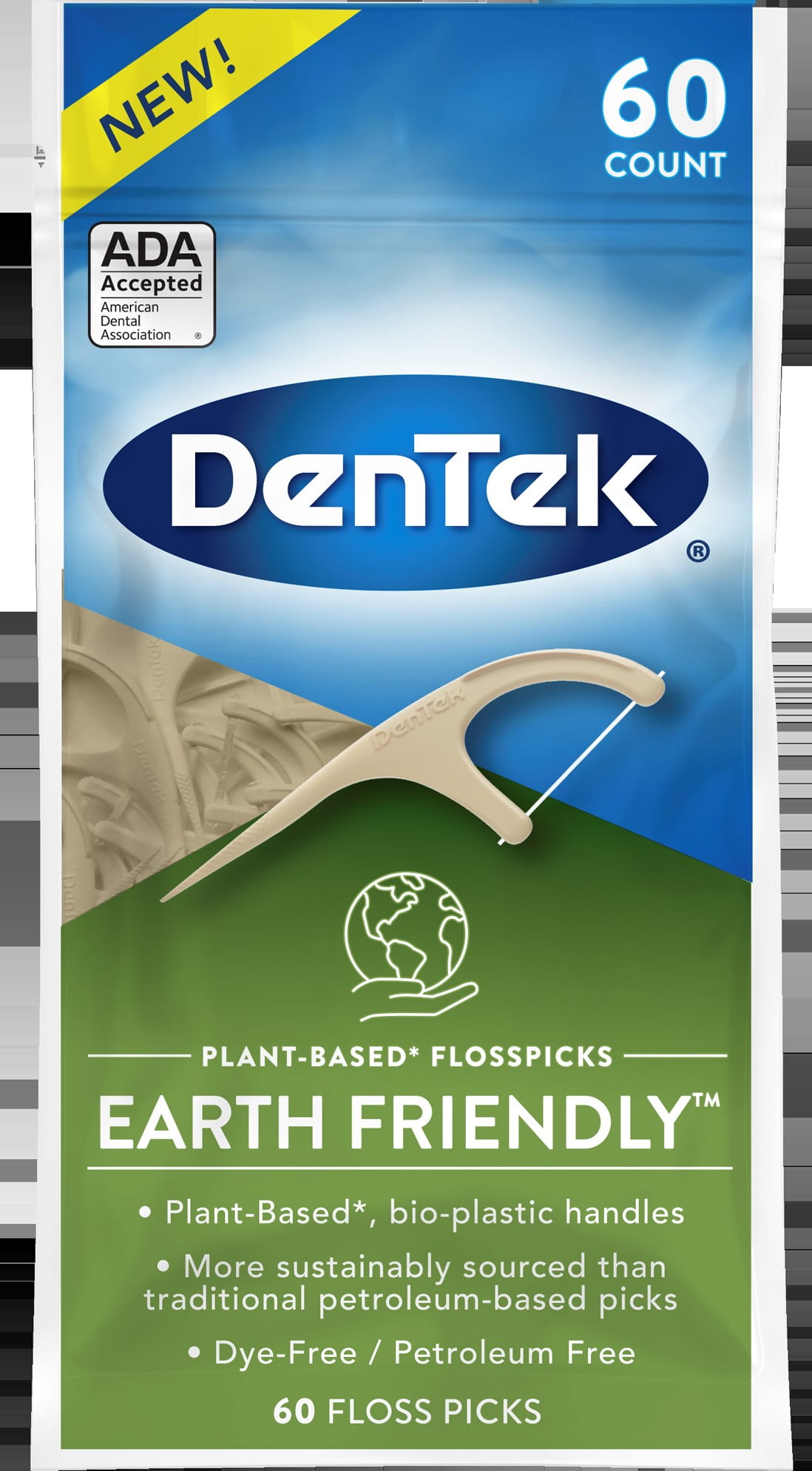 DenTek Earth Friendly Floss Picks, Plant-Based Floss Picks, Floss Picks ...