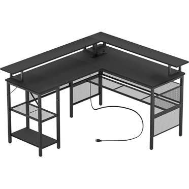 "Homieasy 94.5"" L Shaped Desk with LED, Power Outlet, Corner Desk with ...