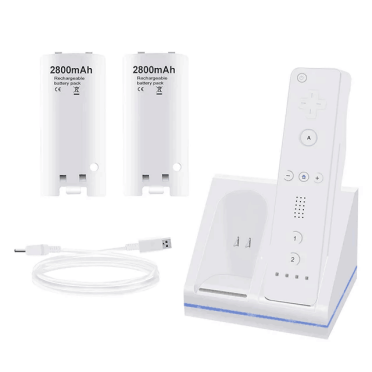 For Wii & Wii U Remote Controller Charger Kit with USB Cable and 2 Pack ...