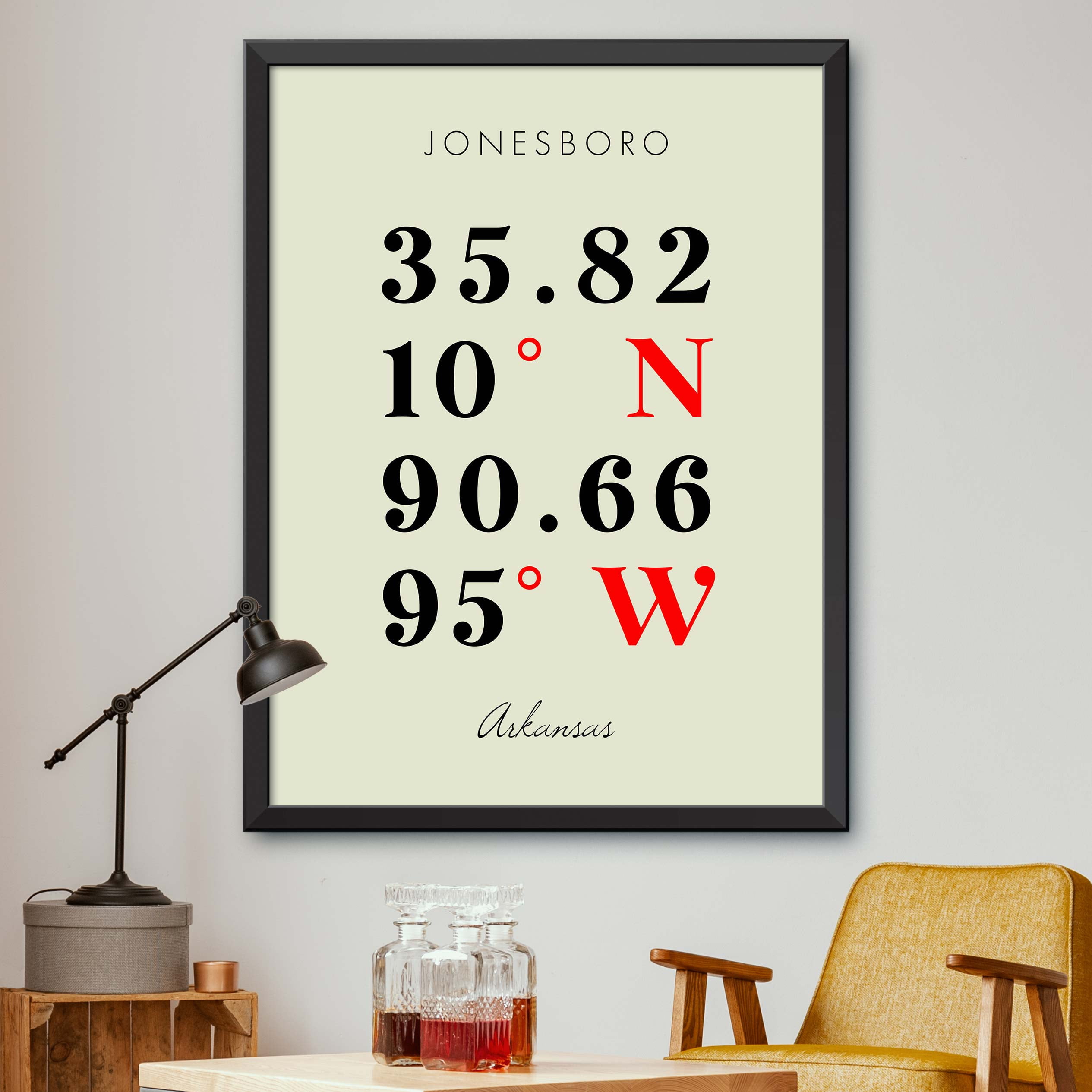 Map of Jonesboro, Arkansas, Multiline Coordinates Colored (36x48 ...