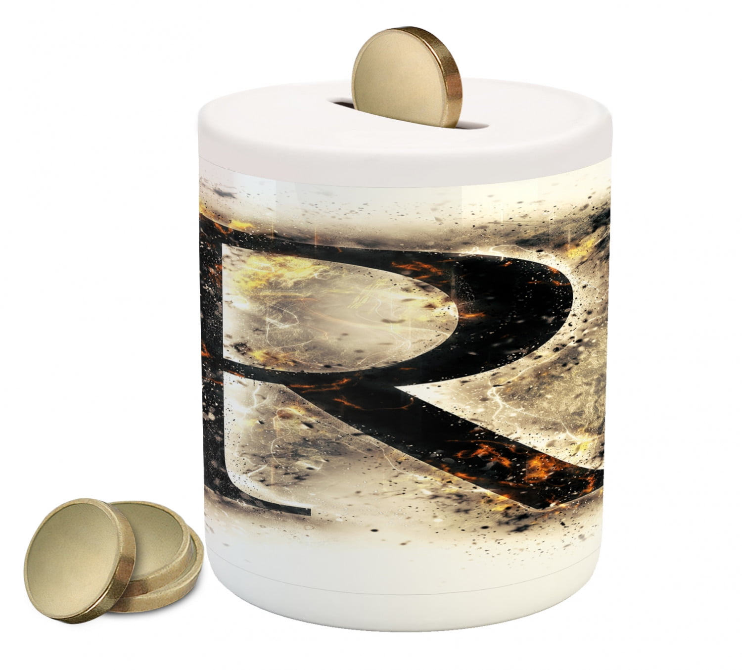 Letter R Piggy Bank, Capital R in Baroque Display Old Fashion ...