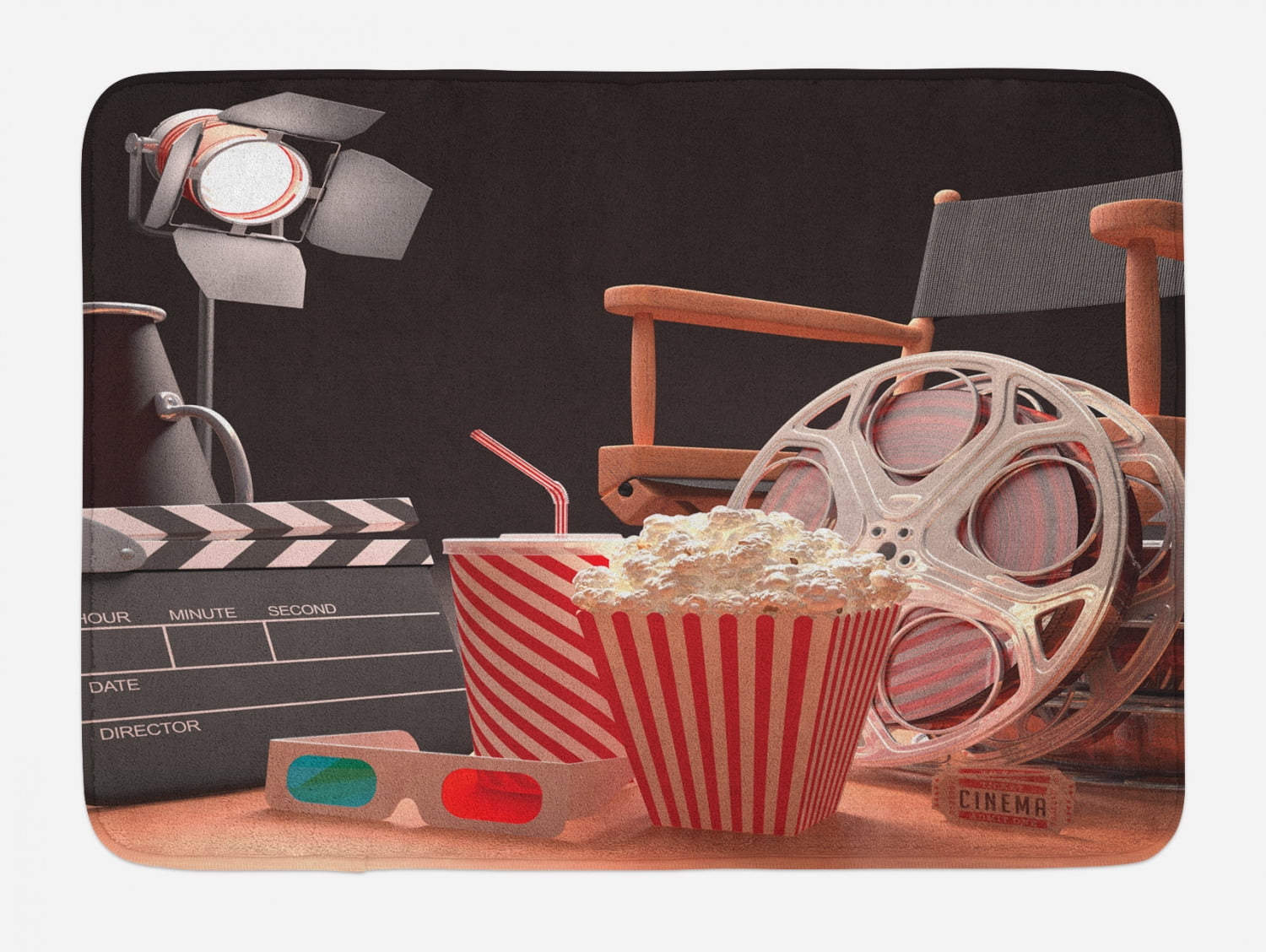 Movie Theater Bath Mat, Objects of the Film Industry Hollywood Motion ...