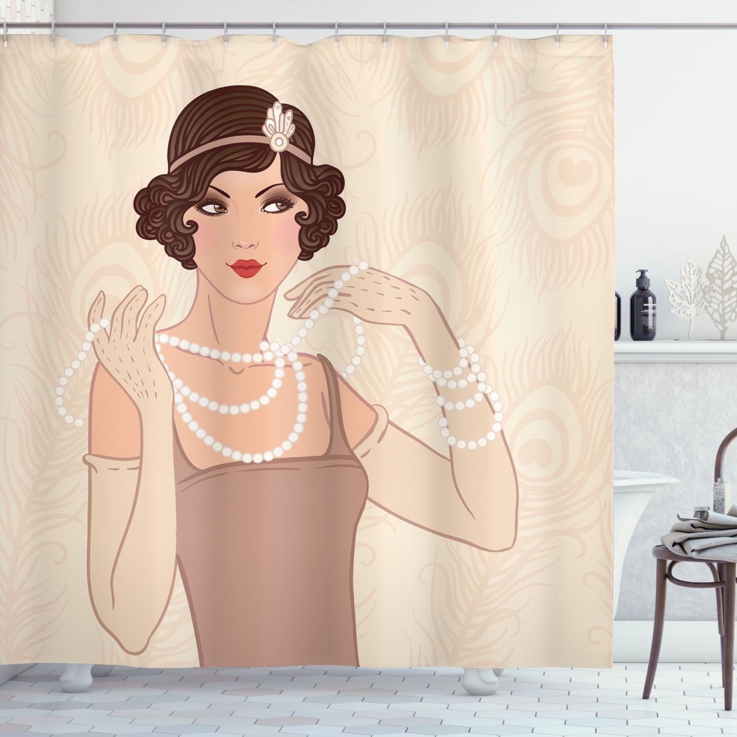 Ambesonne Old Hollywood Shower Curtain, Brunette Flapper, 69"Wx84"L ...