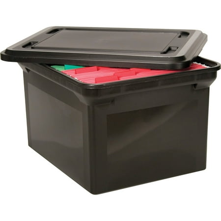 Advantus File Tote Storage Box w/Lid, Legal/Letter, Plastic, Black ...