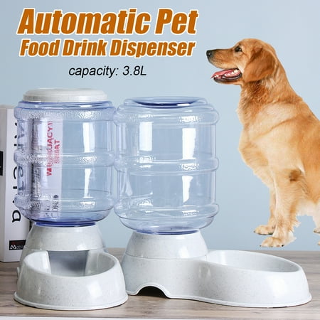 3.8L Large Automatic Pet Food Drink Dispenser Dog Cat Feeder Water Bowl ...