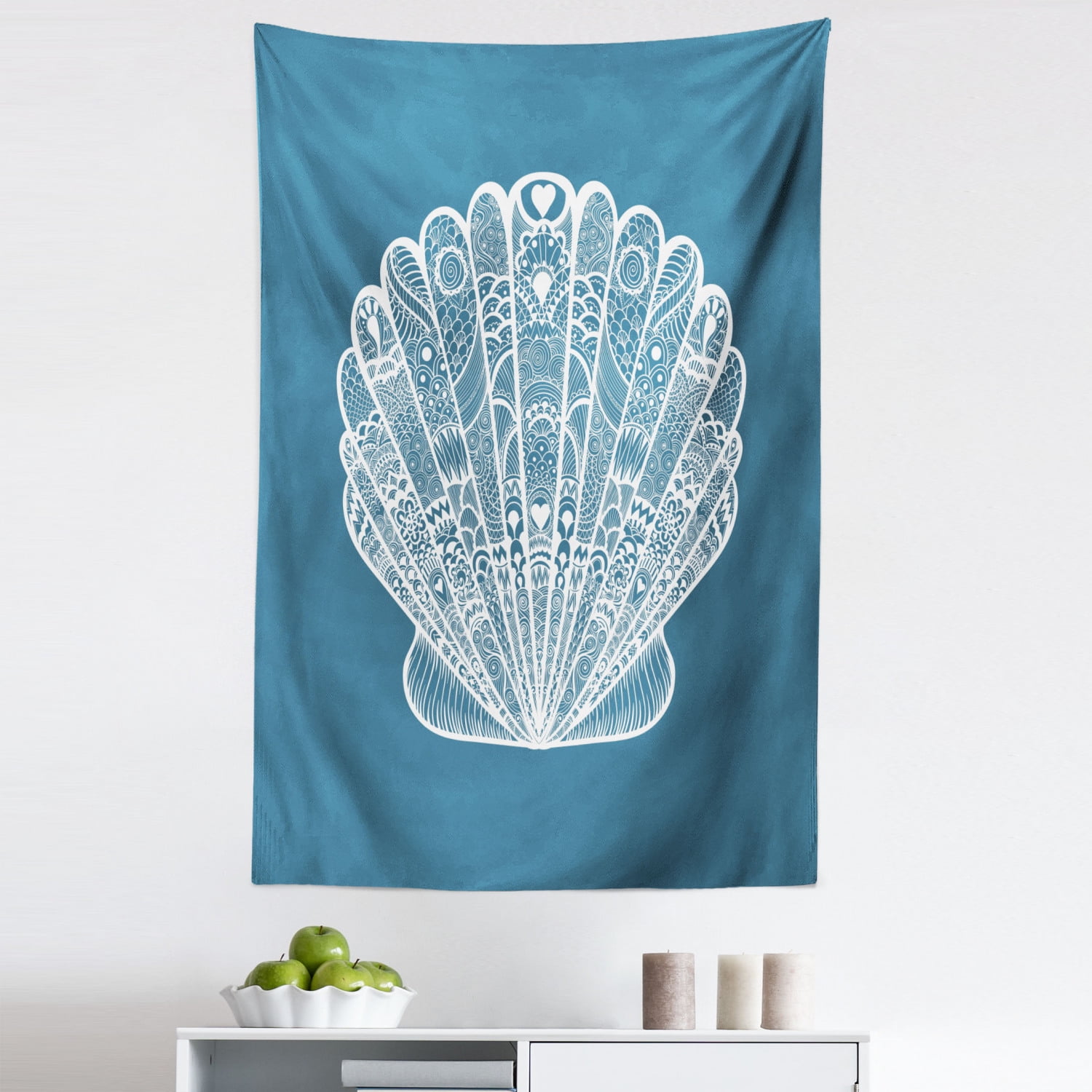 Scallop Tapestry, Zentangle Lace Look Flourishing Shell Graphic with ...