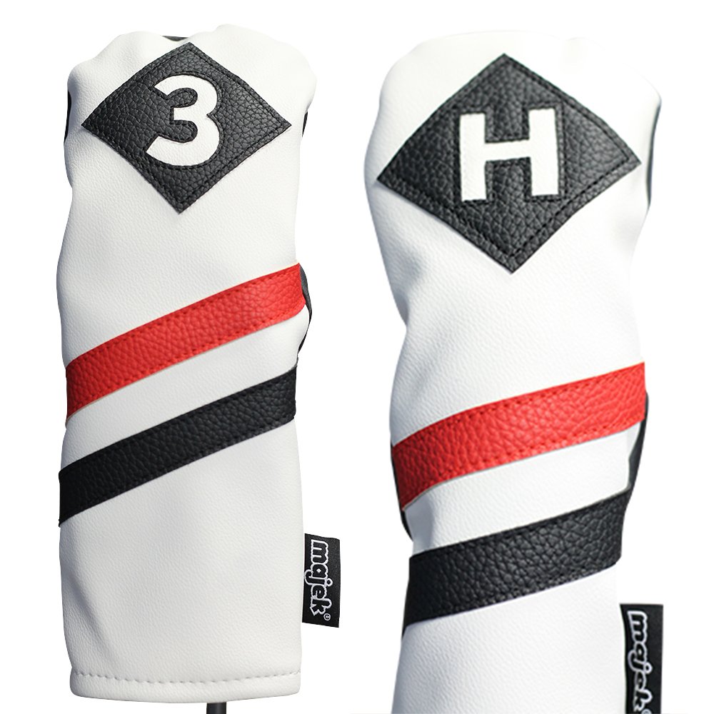 Majek Retro Golf Headcovers White Red and Black Vintage Leather Style 3 ...