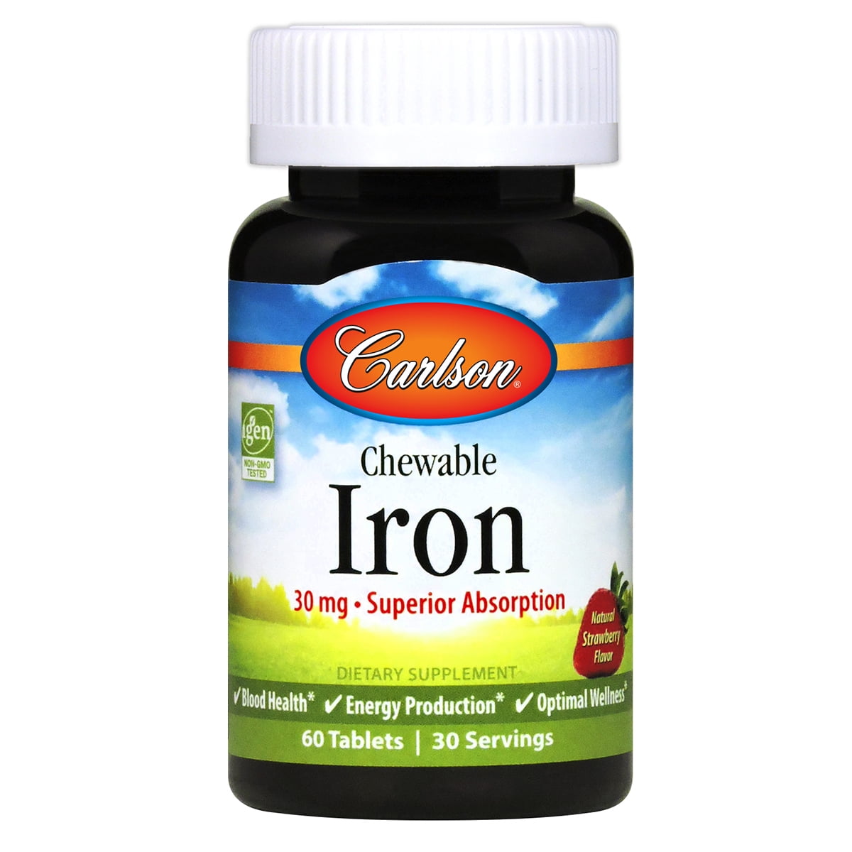 Carlson Labs - Chewable Iron Superior Absorption Natural Strawberry 30 ...