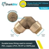SharkBite 1/2 Inch 90 Degree Elbow, Pack of 12, Push to Connect Brass Plumbing Fitting, PEX Pipe ...