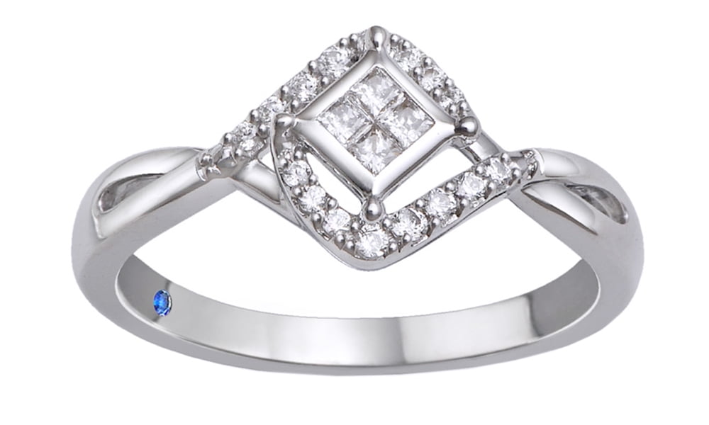 Princess Cut White Diamond Tilted Promise Ring in 10k White Gold ...